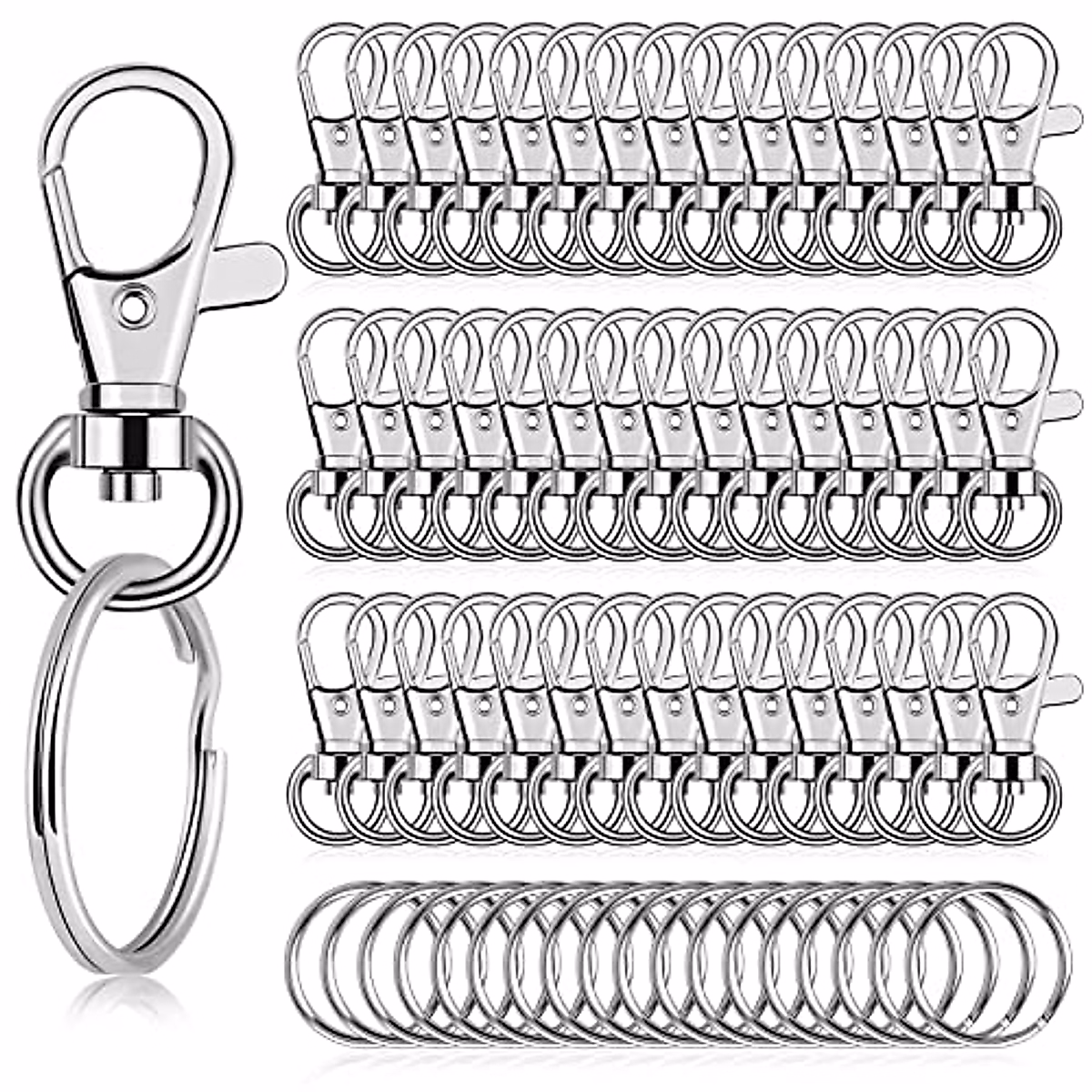 140Pcs Keychain Hooks with Key Rings, Flasoo Keychain Hardware with 70Pcs Swivel Clasps Lanyard Snap Hook and 70Pcs Keychain Rings for DIY Crafts, Resin and Jewelry Making