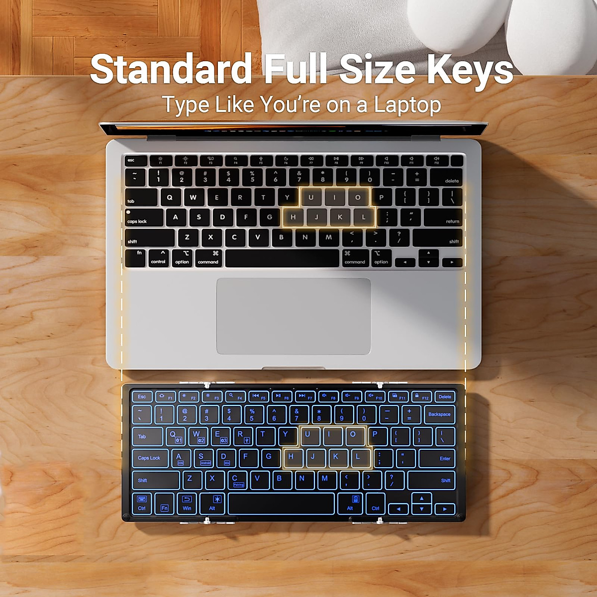 iClever Backlit Foldable Bluetooth Keyboard, BK05 Wireless Folding Keyboard with Backlight, Pair up to 4 Devices, Portable Travel Keyboard for iPad Tablet Laptop PC Smartphone Windows iOS Android