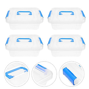 5Pcs Transparent Desktop Storage Box with Handle Carrying Case for Toys Arts Crafts Tools and Office Supplies