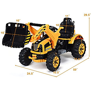 GLACER Ride on Excavator, 12V Battery Powered Digger w/ 2 Speeds, Forward & Backward, Front Loader Bucket, Horn, Safety Belt, Electric Construction Vehicles for Kids 3-8 Years Old (Yellow)