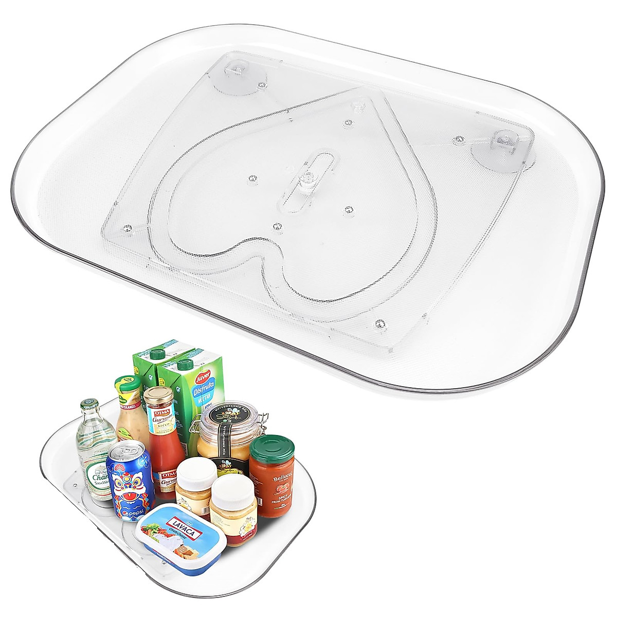 Square Lazy Susan for Refrigerator, 15.8''x 11.8'' 360° Rotate Clear Rectangular Turntable Organizer for Countertop Fridge Organizers and Storage for Kitchen,Home,Office