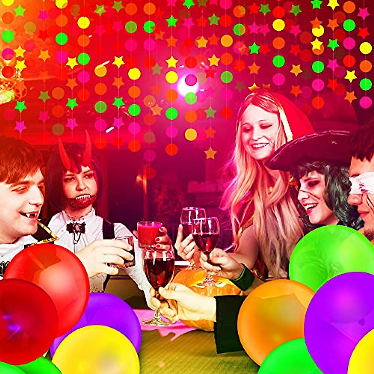 100 Pieces Glow in The Dark Balloons UV Neon Balloon Glow Garland Kit and 53 ft Neon Streamers Paper Glow Garland Decorations for Birthday, Wedding, Black Light Party Supplies (Classic Style)