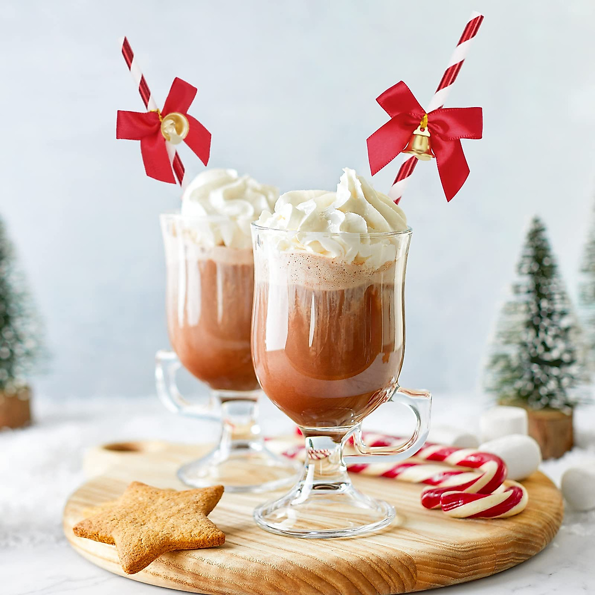 Whaline Christmas Paper Straws Red Bow Gold Bell & Red White Stripe Disposable Straws Merry Christmas Drinking Decorative DIY Straws for Christmas Wedding Xmas Birthday Winter Party Supplies, 25Pcs