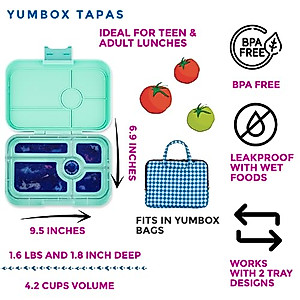 Yumbox Tapas Larger Size - 5 compartment Leakproof Bento lunch box for Pre-teens, Teens & Adults (Bali Aqua)