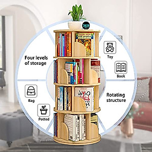 Rotating Bookshelf, 4 Tier 360° Revolving Bookcase Corner PVC Wood Plastic Board Swivel Bookcase,Stackable Bookshelf Organizer,Display Cabinet for Office Home Living Room Study(51“x18.1”x18.1“)