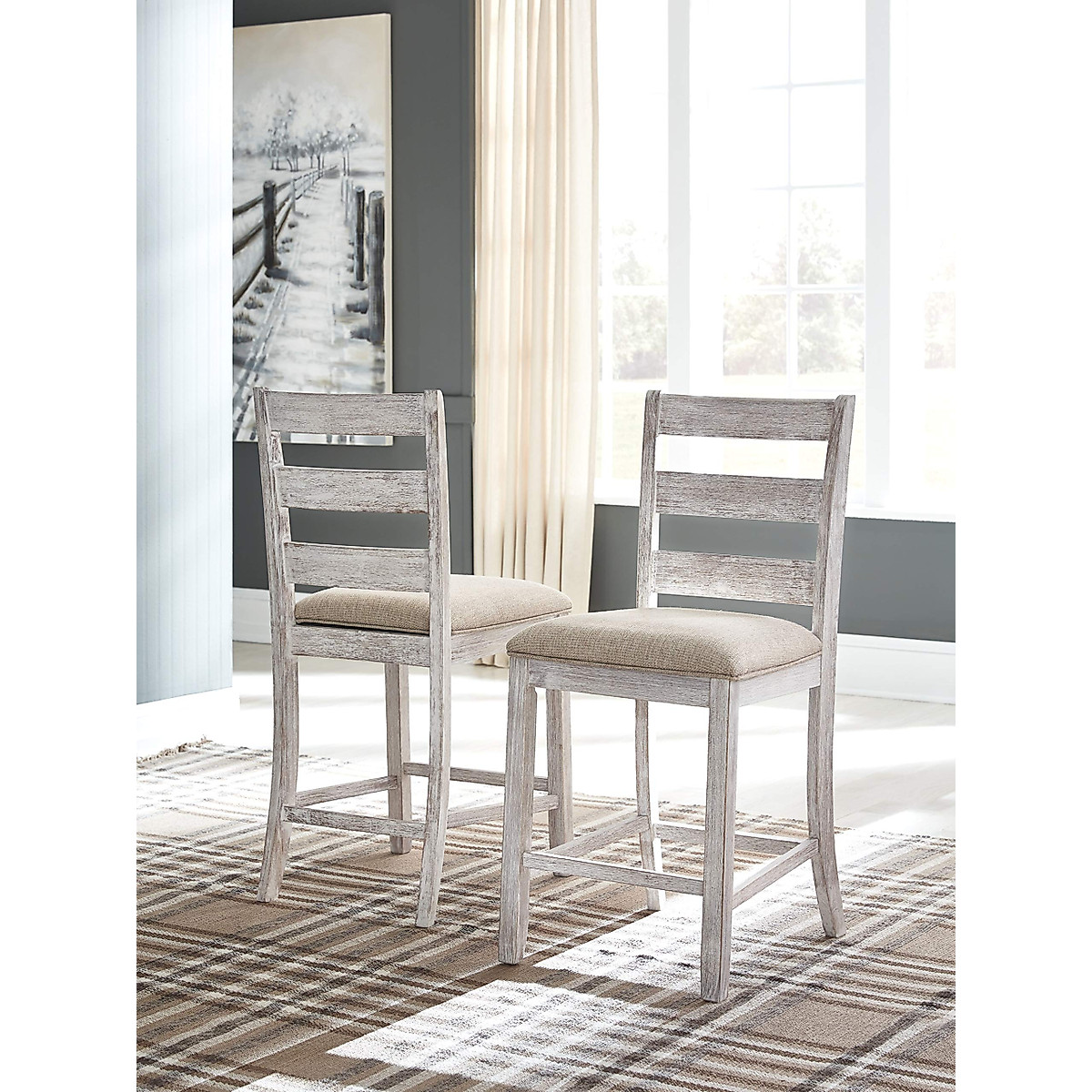 Signature Design by Ashley Skempton 24" Counter Height Upholstered Barstool, Set of 2, Antique White