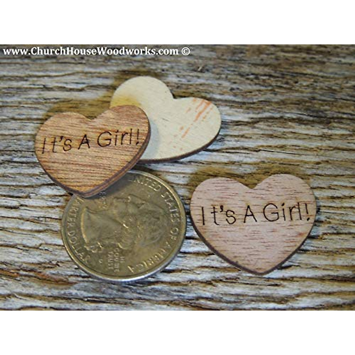 Wooden Heart Confetti ~ It's A Girl ~ Wood Hearts, Wood Confetti Engraved Love Hearts- Rustic Wedding Decor (100 count)