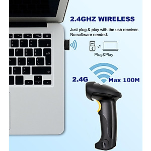 TEEMI Wireless Barcode Scanner Handheld Automatic 1D Laser Rechargeable Bar Code Reader USB Plug and Play with 2.4G Receiver for Windows PC Mac OS Linux (No stand)