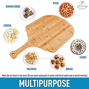 Zulay (Large 15") Authentic Bamboo Pizza Peel Wood - Natural Bamboo Pizza Paddle With Easy Glide Edges & Handle For Baking - Large Wood Pizza Peel For Transferring & Serving
