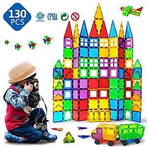 MAGBLOCK Magnetic Tiles Building Blocks 130 Pcs Magnet Tiles for Kids Ages 4-8 Magnetic Toys for Boys and Girls Ages 8-10