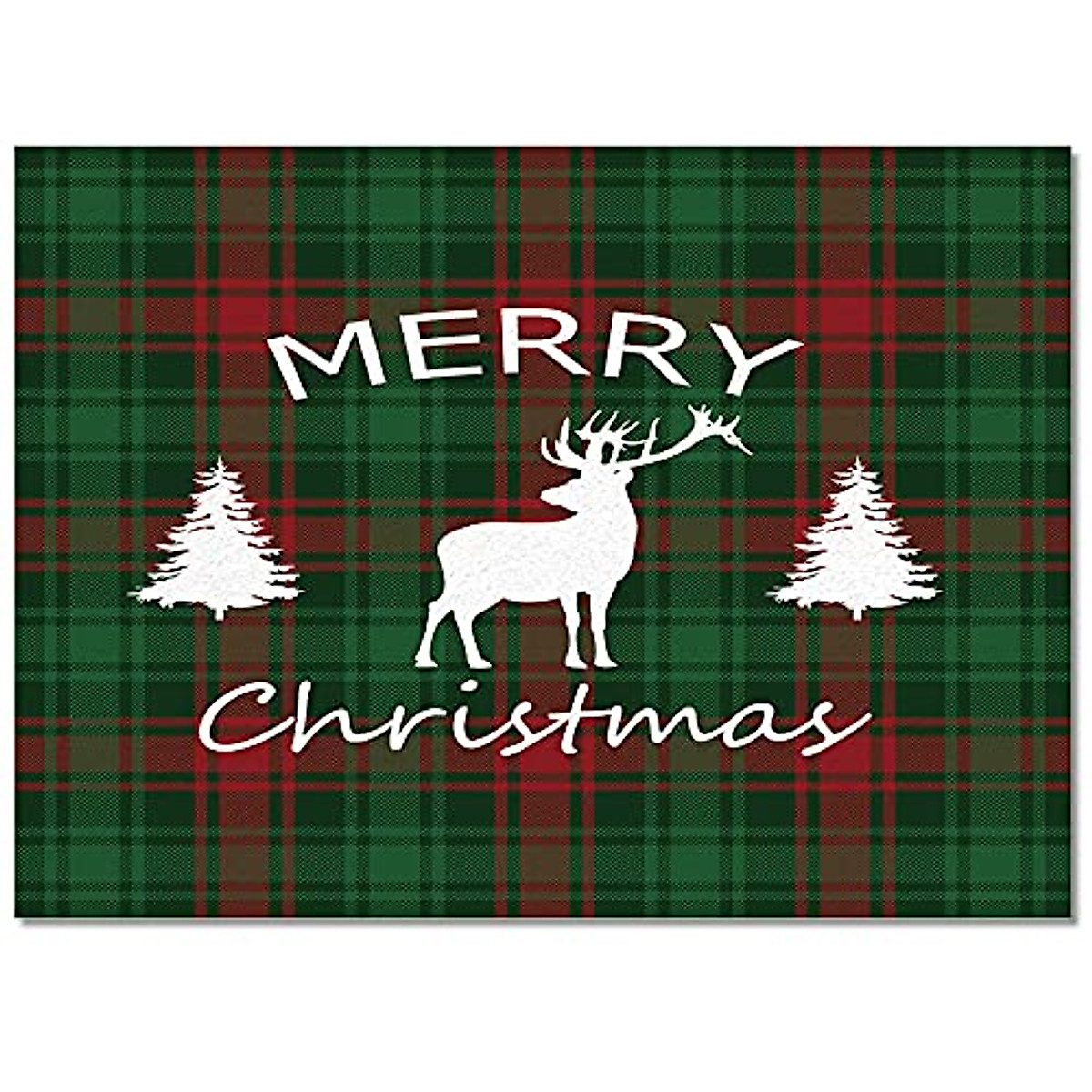 Area Rug Absorbent Non-Slip Rectangle Rug Merry Christmas Elk and Christmas Tree Red and Green Plaid Rugs for Living Room Bedroom Kitchen Entryway, Soft Floor Mat Indoor Carpet Accent Rugs 2x3 Feet