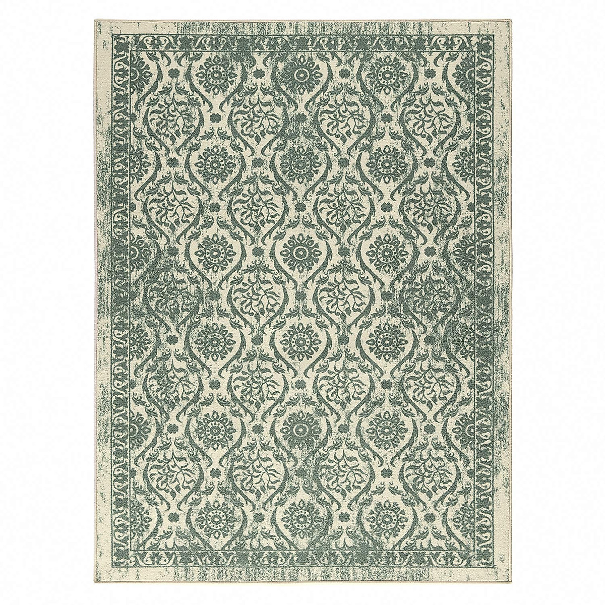 Antep Rugs Alfombras Non-Skid (Non-Slip) 8x10 Rubber Backing Floral Geometric Low Profile Pile Indoor Area Rugs (Dark Green, 7'10" x 10')