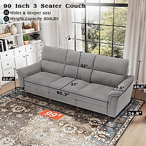 Hanherry 99" Modular Sectional Sofa Couch for Living Room, Comfy 3-Seater Chenille Fabric Couch, Curved Wide Armrest, High Backrest,Wide and Deep Seat, Upholstered Couch & Removable Cover