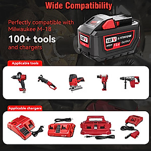 12000mAh Replacement for Milwaukee M18 Battery Replacement for 18V 12.0 Ah Lithium-Ion High Output Battery 48-11-1865 48-11-1862,48-11-1820,Compatible with 18 Volt Power Tools and Chargers 2Pack