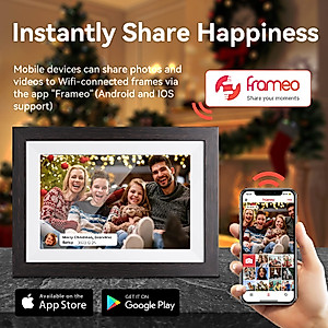 Frameo WiFi Digital Picture Frame 32GB Memory 10.1 Inch, 1280x800 HD IPS Touch Screen Photo Frame Electronic, Easy Setup, Share Photos or Videos Anywhere via Free Frameo APP
