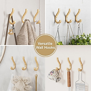 Wood Wall Hooks for Hanging Coats - Large 5.5" Coat Hanger Wall Mounted, Closet Hooks, Wooden Hooks for Hanging Backpack, Hat, Jacket, Purse, Clothes, 4-Pack