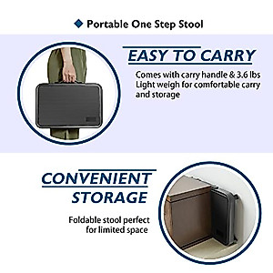 BONTEC One Step Stool, Portable Folding Metal 1-Step Steel Ladder Stool, 330lbs Capacity Foldable Wide Single Black Foot Stool for Adults or Children in Kitchen Toilet RV Camping Office