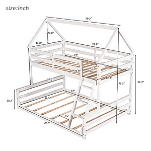 Harper & Bright Designs Low Twin Over Full House Bunk Beds, Wood Bunk Beds with Roof and Guard Rail, House Bed Built-in Ladder for Kids, Teens, Boys, Girls (White)