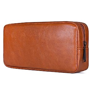 PU Leather Pencil Bag Pen Case, Large Capacity Stationery Pouch Pencil Holder Desk Organizer, Portable Pencils Pens Pouch for Electronic Organizer and Office Supplies (Brown)