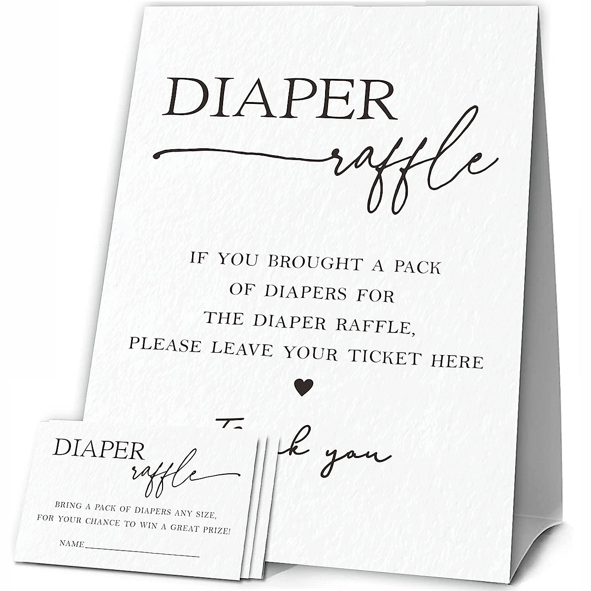Baby Shower Games, 1 Diaper Raffle Standing Sign with 50 Diaper Raffle Tickets, Minimalist Hello Baby, Modern Black and White Theme Gender Reveal Party Decorations and Supplies(LBLK-A10)