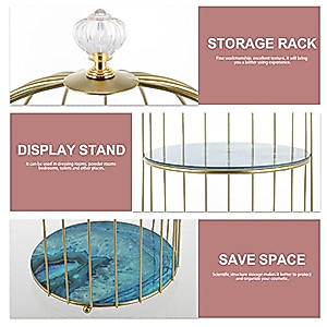 Minkissy Makeup Organizer Cosmetics Iron Storage Rack Bathroom Countertop Organizer, Birdcage Shape- Cosmetic Rack Double Layer