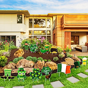 14 Pieces St. Patrick's Day Yard Sign Outdoor Garden Decorations Horseshoe Shamrock Leprechaun Yard Sign Irish Saint Patty's Day Lawn Outdoor Decor with Stakes