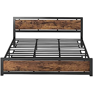 LIKIMIO King Bed Frame, Platform Bed Frame King with Industrial Wood Headboard and 12 Strong Support Metal Legs, Easy Assembly, Noise-Free, No Box Spring Needed
