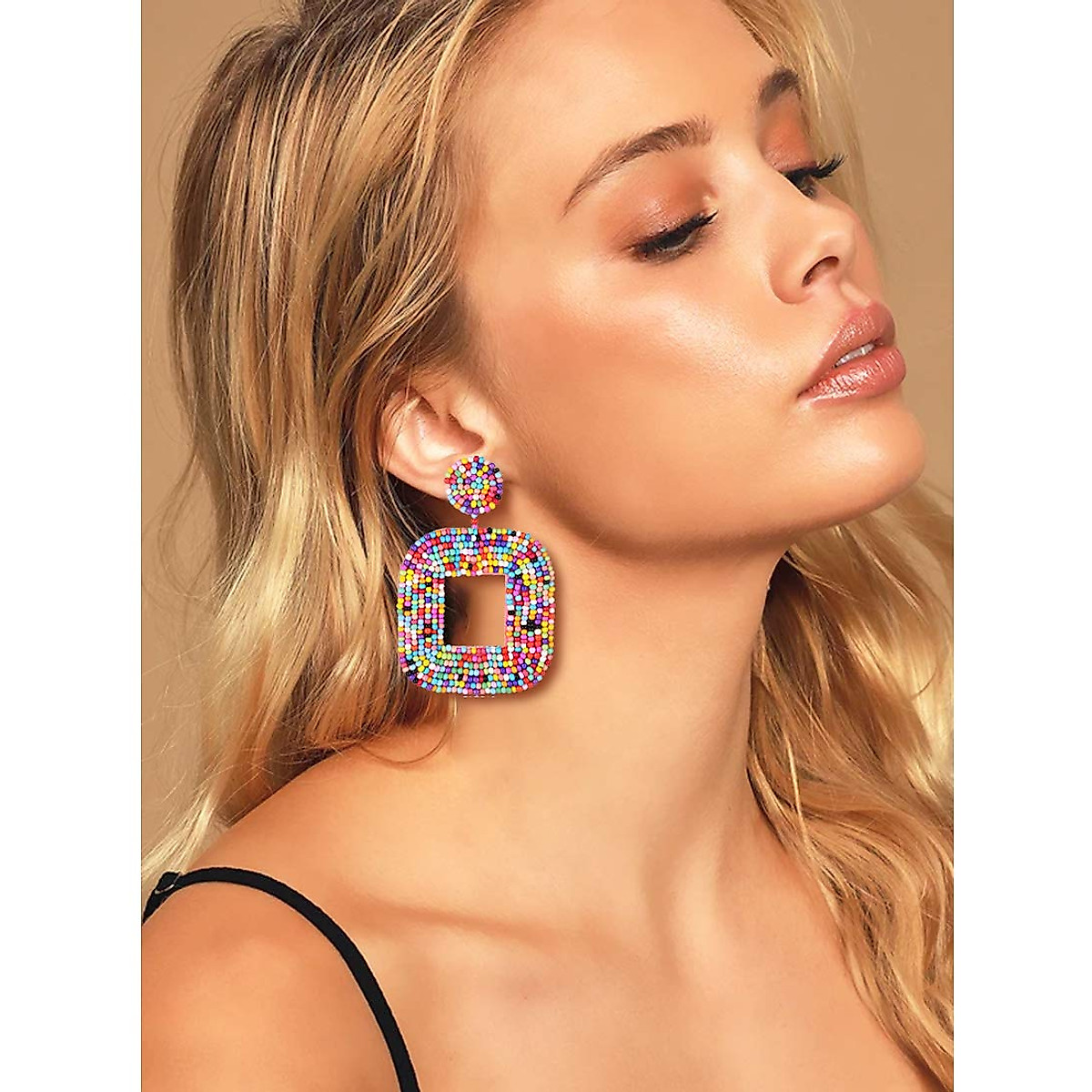 XOCARTIGE Bead Drop Earrings for Women Seed Beaded Dangle Earring Studs (A Multicolored)