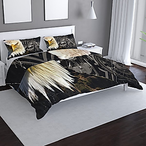 Duvet Cover Queen Eagle Black Easy Care Soft Cosy Queen Bedding (90x90in) with Zipper Closure and 2 Pillowcase 20" X 26" Suitable for Adults and Children
