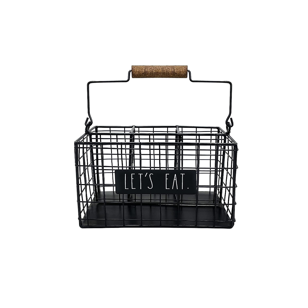 Rae Dunn 6 Section Utensil Caddy - Silverware Holder, Cutlery Caddy for Fork, Knife and Spoon - Rustic Farmhouse Metal Grid-Iron Frame - Kitchen Organizer and Countertop Space Saver for Flatware