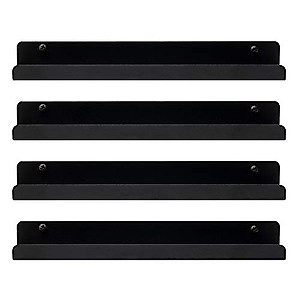 Hudson Hi-Fi Floating Vinyl Shelves - Vinyl Record Wall Shelves for Quick Access & Safekeeping - 4-Pack Black Satin Wall Shelves & Record Storage Wall - Minimalist Album Mount for Wall