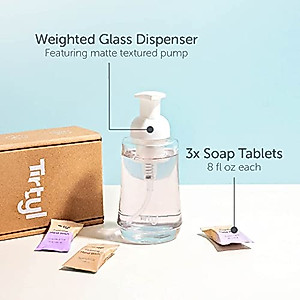 Tirtyl Hand Soap Single Kit - Glass Foaming Dispenser + 3 Tablet Refills - Compostable Packaging - Variety Fragrances - 24 fl oz total (makes 3x 8 fl oz bottles of soap)