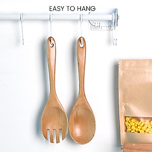 HAKSEN Wooden Salad Tongs, 10.7in Salad Servers Salad Spoon and Fork Set for Mixing, Tossing and Cooking