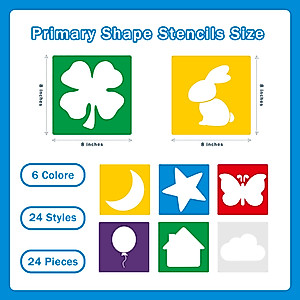 LA QUEENIE 24 Pieces Stencils for Kids,Large Drawing Stencils Chalk Stencils,8 Inches Washable Shape Template Stencils Kit for Kids Crafts,Painting Drawing,School Projects