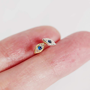 925 Sterling Silver Cute Tiny Small Evil Eye Blue Crystal CZ Studs Earring Ear Piercing for Women Teen Girls Great Gift (Silver)