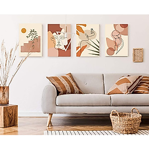 Whaline 6 Pack Abstract Line Art Poster Boho Minimalist Modern Aesthetic Art Waterproof Woman Face Landscape Geometric Drawing Wall Art for Girls Women Bedroom Dorm Living Room, 9.72" x 13.82"