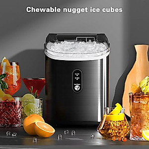 Nugget Ice Makers Countertop with Soft Chewable Pellet Ice, Pebble Ice Maker Machine with Self-Cleaning, 35.5Lbs/24Hrs, One-Click Operation, Ice Basket/Ice Scoop for Home/Office/Bar, Black