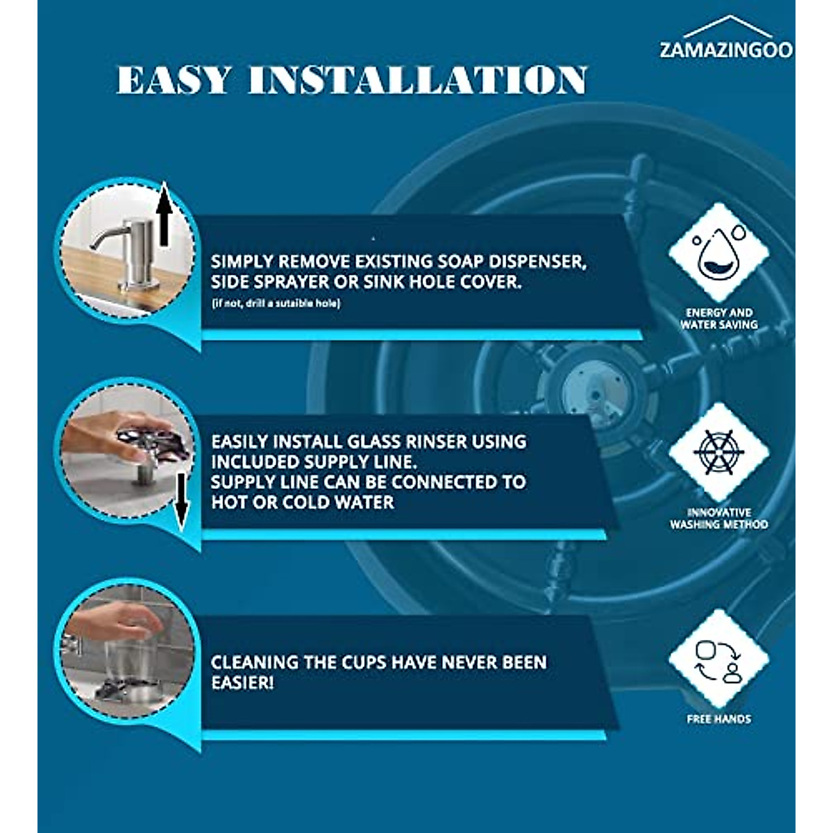 Zamazingoo Glass Rinser for Kitchen Sink, 2023 Newest Black Kitchen Faucet, Quick Cup Washer, High Pressure Cup Cleaner, Baby Bottle Washer for Home/Bar/Cafe/Restaurant, Matte Black