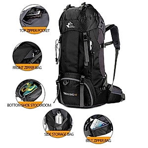 Bseash 60L Waterproof Lightweight Hiking Backpack with Rain Cover,Outdoor Sport Travel Daypack for Climbing Camping Touring (Black)