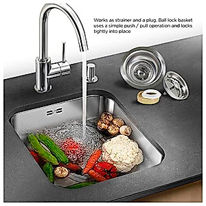 Highcraft 9753 Kitchen Sink (3-1/2 Inch) Stainless Steel Drain Assembly with Strainer Basket and Rubber Stopper Long Extended Shank (3-3/4 Inch)
