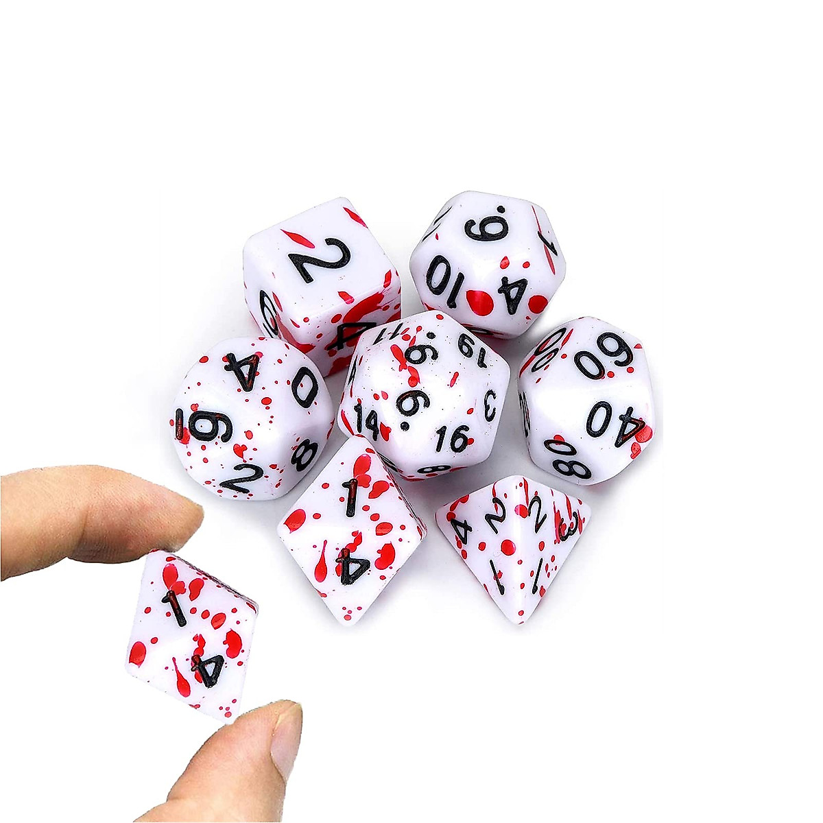 Dice Set, Blood Dice with Irregular Spray Red Dots Blood Splatter Polyhedral Role Playing Gaming Dice D20 Dice Dungeons and Dragons Dice Set of 7 (Red)