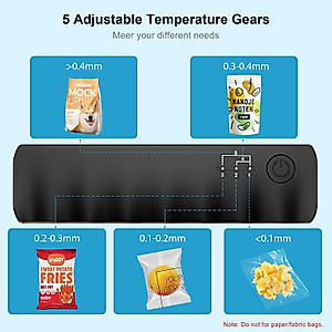 Upgraded Mini Bag Sealer，4000mAh Rechargeable Handheld Mini Heat Sealer with 4.7" Heating Strip & 5 Adjustable Gears-Quick Heat Bag Resealer for Chip Bag, Snack Bag, Plastic Bag - Keep Food Fresh