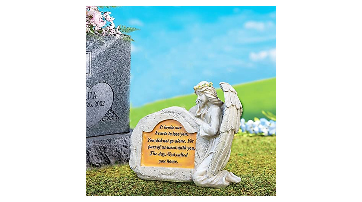 Solar Angel Memorial Stone with Solar LED Light | Garden & Cemetery Decor