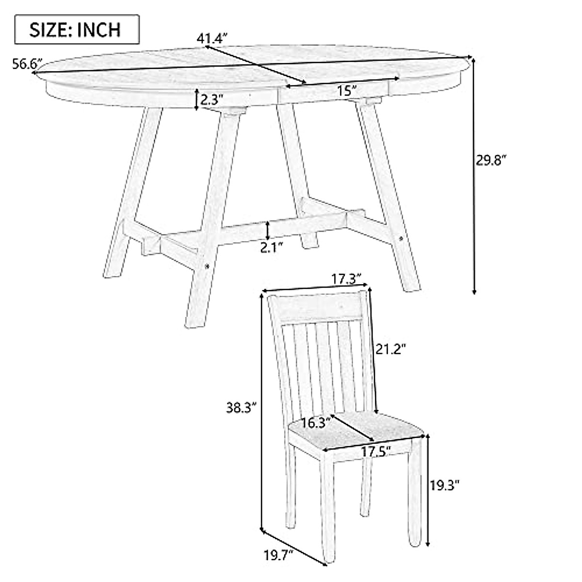 BIADNBZ 5-Piece Dining Table Set with Round Extendable Tabletop and 4 Padded Chairs, Modern Kitchen Furniture for DiningRoom, Space Saving Design, Gray