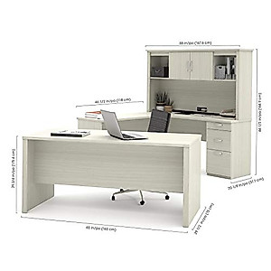 Bestar Logan U-Shaped Desk with Hutch, Lateral File Cabinet, and Bookcase, 66W, White Chocolate