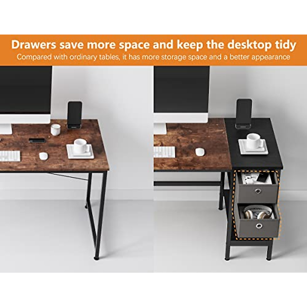 HOMIDEC Office Desk, Computer Desk with Drawers 47" Study Writing Desks for Home with Storage Shelves, Desks & Workstations for Home Office Bedroom