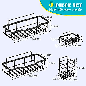REALINN Shower Caddy, [5-Pack] Shower Shelves for Inside Shower, Adhesive Shower Organizer, No Drilling Rustproof Stainless Steel Bathroom Caddy, Large Capacity Shower Rack, Black