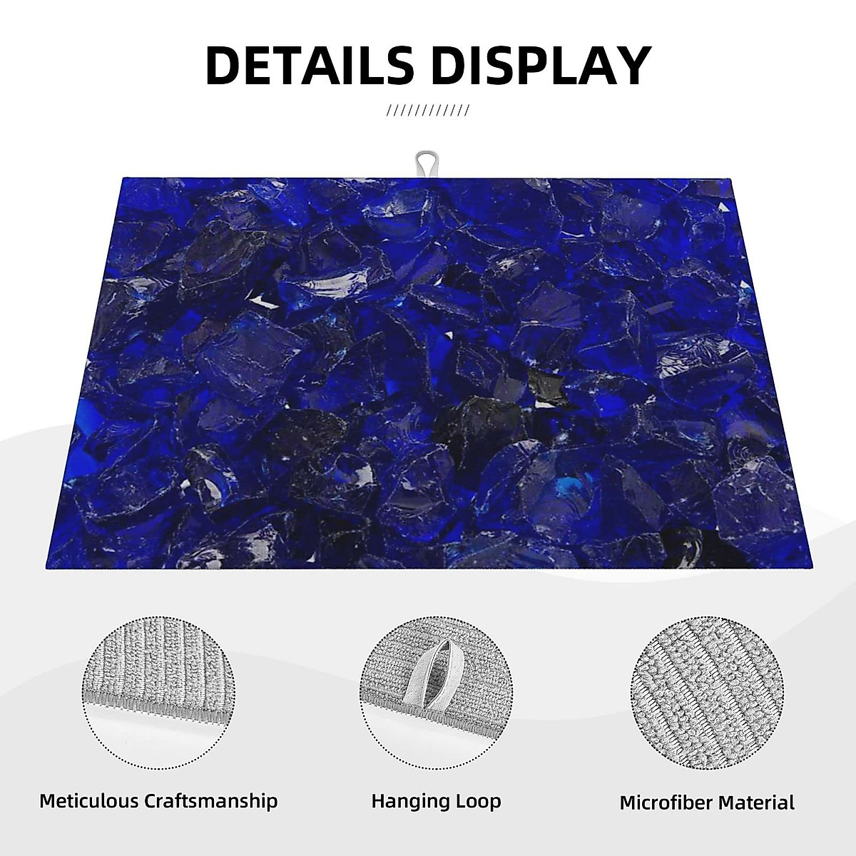 Cobalt Blue Glass Dish Drying Mat for Kitchen Counter, Large Microfiber Absorbent Reversible Hangding Quick Dish Draining Mat Protector Kitchen Decor Machine Washable 18×24 in