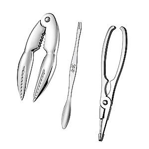 DOITOOL 3pcs Crab Eating Tool Household Tool Set Stainless Steel Forks Oyster Crackers Crab Crackers Nut Crackers Seafood Opener Tools Crab Leg Clamp Efficient Crab Tong Crab Leg Crackers