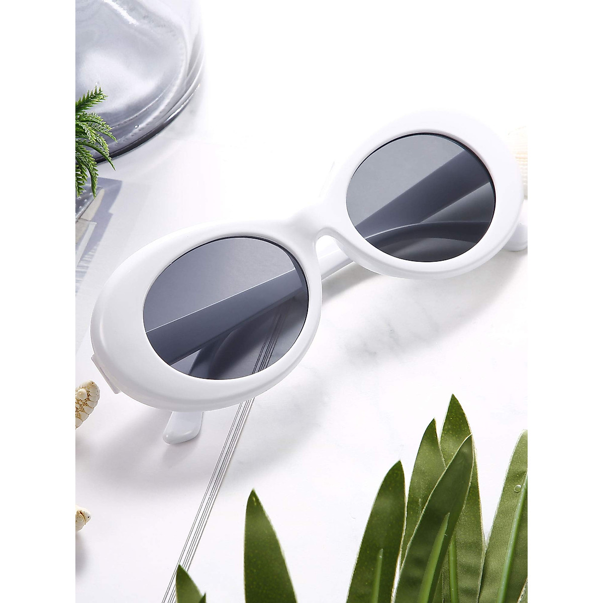 18 Pack Retro Clout Oval Mod Thick Frame Round Lens Sunglasses Women Men Sunglasses White